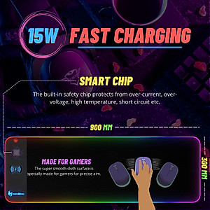 PhoeniXeries RGB Wireless Charging Mouse Pad 15W, XL 900x300x4MM Mouse Mat, RGB Mouse Pad with Wireless Charging, Keyboard Mat for Gaming