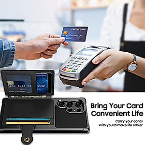 GooseBox for Samsung Galaxy S23 Ultra Wallet Case with Card Holder (5 Cards Slot), S23 Ultra Wallet Case for Women Men& Kickstand Double Layer TPU Heavy Duty Shockproof Rugged Case (Black)