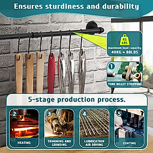 SUJOER 39.4 inch Pot Rack Wall Mounted with 15 Hooks, Hanging Pot Pan Organizer Rack,Utensil Industrial Pipe Hanger,heavy duty Cast Iron Skillet Storage Rail,Cabinet Black Pots and Pans Storage