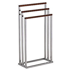 Kings Brand Furniture - Chrome Metal/Walnut Wood Freestanding Towel Rack Stand