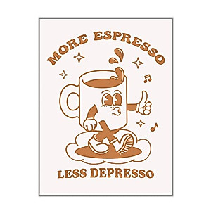 MINI ZOZI Retro Wall Art Room Decor Cute Aesthetic Poster 12"x16" Vintage Pastel More Espresso Less Depresso Trendy For Bedroom Bathroom & Dorm Large Size Kidcore Beige Prints For Teens Girls Unframed Coffee