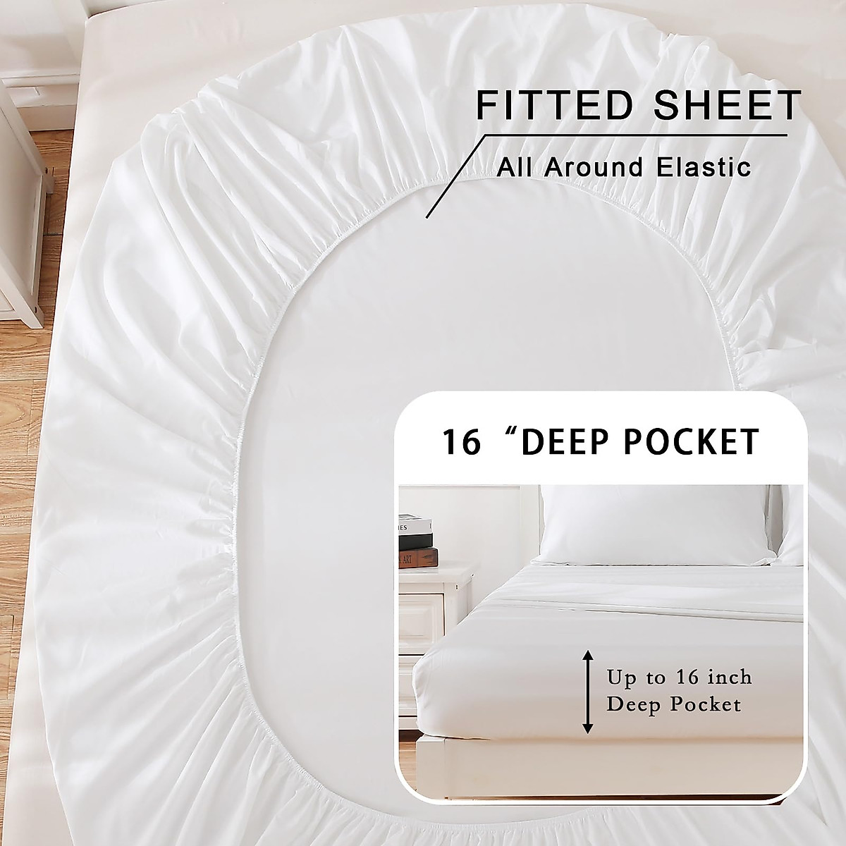 Overket Full Sheet Set Ultra Soft Full Bed Sheets 1800 Series Luxury Cooling Sheets-100% Microfiber-Breathable-Wrinkle Free - Full Size White-4PC
