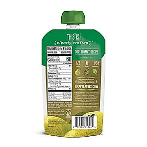 Happy Baby Organics Stage 2 Baby Food Pouches, Gluten Free, Vegan & Healthy Snack, Clearly Crafted Fruit & Veggie Puree, Pears Kale & Spinach, 4 Ounces (Pack of 8)