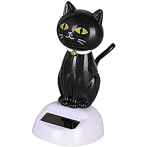 Solar Cat Bobble Shaking Head Dancing Toy Cat Figurine Statue Car Dash Board Ornaments for Car Vehicle Decoration - Black