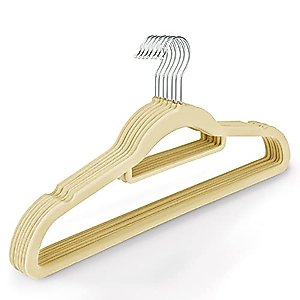 NesTidy Ladies Velvet Hangers 60 Pack, 16.5" Non-Slip Felt Hangers with Swivel Hook, Space Saving Hangers Flocked Hangers for Coats, Sweaters, Jackets, Pants & Dress Clothes(Ivory)