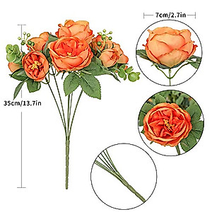 Nubry Artificial Flowers 2 Bunches Fake Peony Silk Flowers Arrangements with Eucalyptus Leaves Faux Realistic Bouquet for Wedding Decoration (Orange)