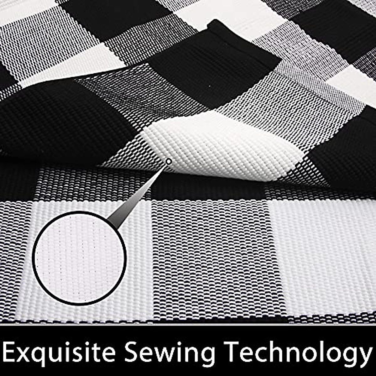 SHACOS Buffalo Plaid Rug 3'x5' Indoor Outdoor Black and White Buffalo Check Rug Front Porch Rug Plaid Door Mat Woven Cotton Area Rug Throw Plaid Rug for Kitchen Living Room Washable