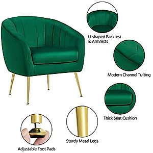 Yaheetech Accent Chair, Modern Barrel Vanity Chair with Gold Metal Legs, Tufted Accent Armchair for Living Room/Bedroom/Office/Makeup Room Green, Set of 2