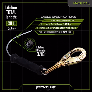 Frontline RPG30 Cable Single Leg 30ft SRL with Steel Snap Hook End.| Roofing | Construction | Personal Fall Arrest Protection | Galvanized Steel Retractable Lifeline/Safety Yoyo