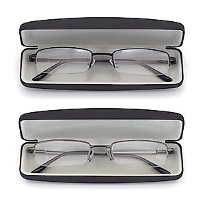 HIGHLIKE 2-Pack Blue Light Blocking Reading Glasses with Hard Cases, Semi Frame Spring Hinge Readers Glasses,Black Gunmetal 1.5 x