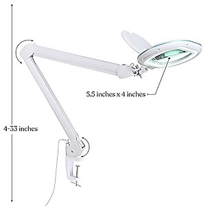 Brightech LightView Pro XL Magnifying Desk Lamp with Clamp, Adjustable Magnifying Glass with LED Light for Crafts, Reading, Close Work, Dimmable Light Magnifier with Wide Glass Lens