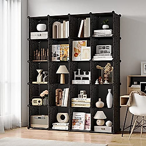 MAGINELS Portable Storage Cubes-14" x14"(Load-Bearing Metal Panel) Modular Bookshelf Units,Clothes Storage Shelves,Room Organizer,Black,20 Cubes
