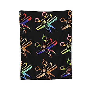 Scissors and Comb Hair Stylist Salon Black Soft Throw Blanket All Season Microplush Warm Blankets Lightweight Tufted Fuzzy Flannel Fleece Throws Blanket for Bed Sofa Couch 50x60in