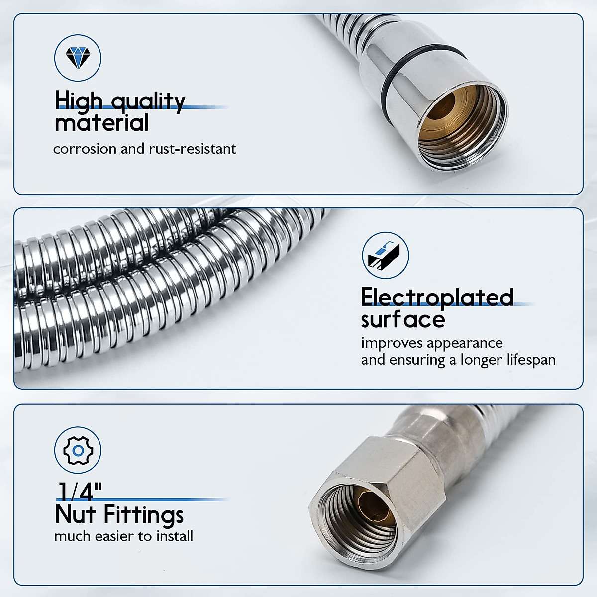 LukLoy 𝟏/𝟐" to 𝟏/𝟒" Nut Stainless Steel Shampoo Bowl Hose for Professional Salon Shampoo Bowl Faucet and Sprayer Head, Sprayer Head Not Included