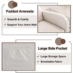 Antetek Modern Accent Rocking Chair, Upholstered Nursery Glider Rocker for Baby and Kids, Comfy Armchair with Pocket, Living Room Lounge Arm Chair, High Backrest with Decorative Buttons, Off White