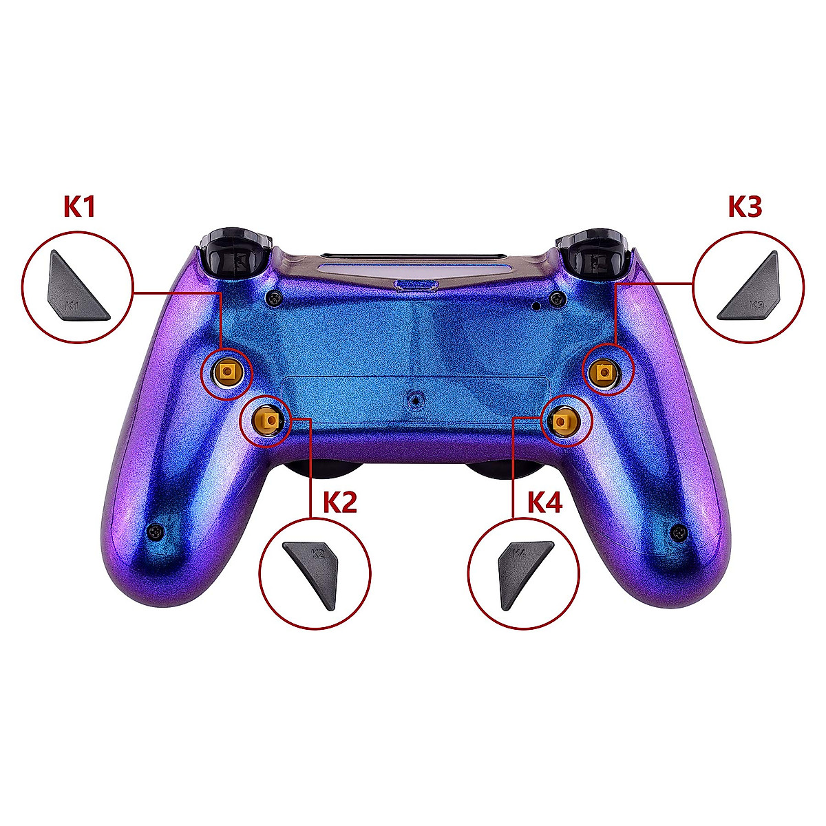 eXtremeRate Chameleon Purple Blue Dawn Programable Remap Kit for PS4 Controller with Upgrade Board & Redesigned Back Shell & 4 Back Buttons - Compatible with JDM-040/050/055 - Controller NOT Included
