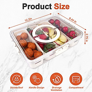Edovagixa Veggie Tray Snackle Box Container: 4 Compartment Divided Serving Tray with Lid & Handle - Airtight Food Friut Snacks Storage Containers,Snack Box Candy Organizer for Picnic Travel Party