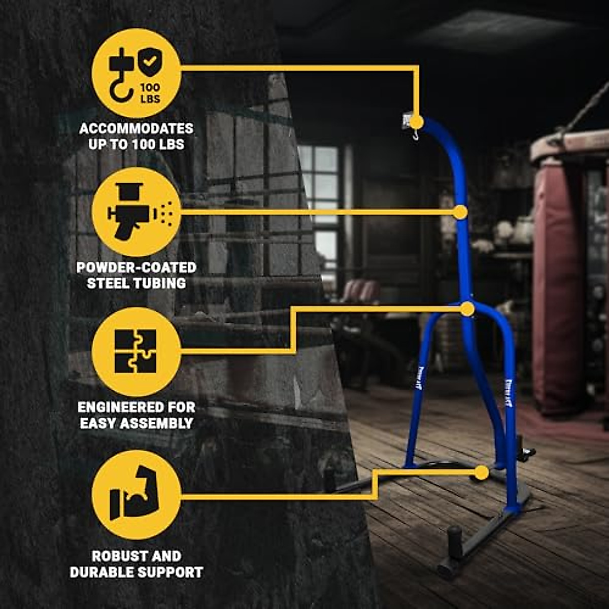 Everlast 100 Pound Capacity Punching Bag Stand Workout Equipment for Kickboxing, Boxing, and MMA Training with 3 Plate Pegs, Blue