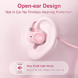 MeloAudio Kids Headphones, Open Ear Headphones, Kids Wireless Headphones with Microphone, Pink Headphones for Girls, Ultra-Light, Perfect for iPad, Tablet, Home, School, Travel, Sports
