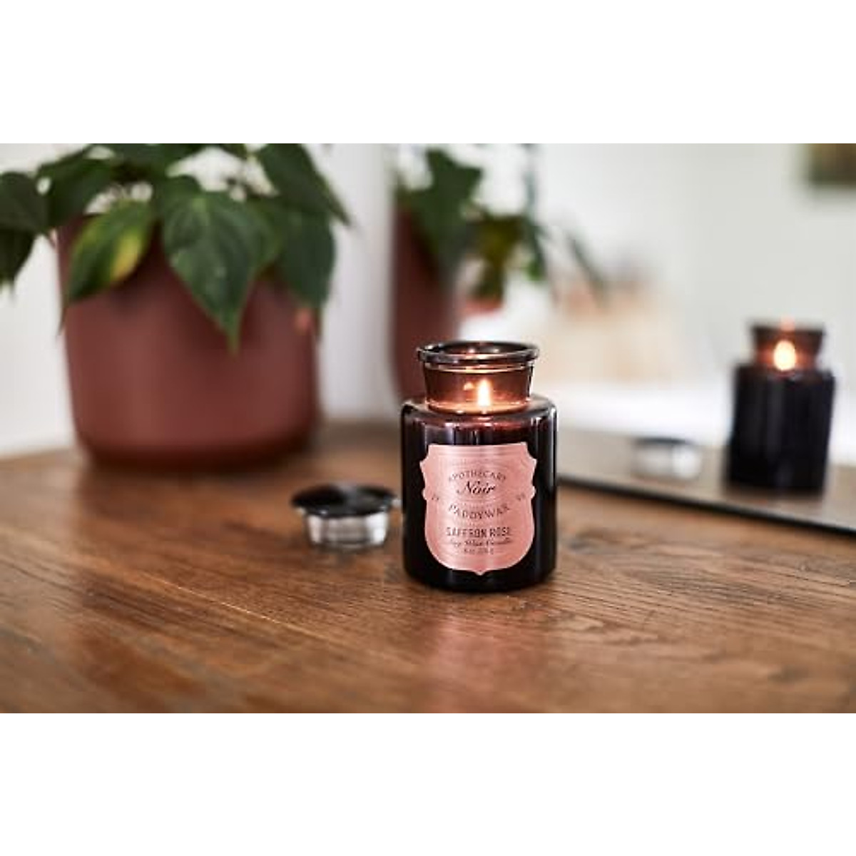 Paddywax Scented Candles Apothecary Noir Glass Jar Luxury Artisan Candle, 8-Ounce, Saffron Rose