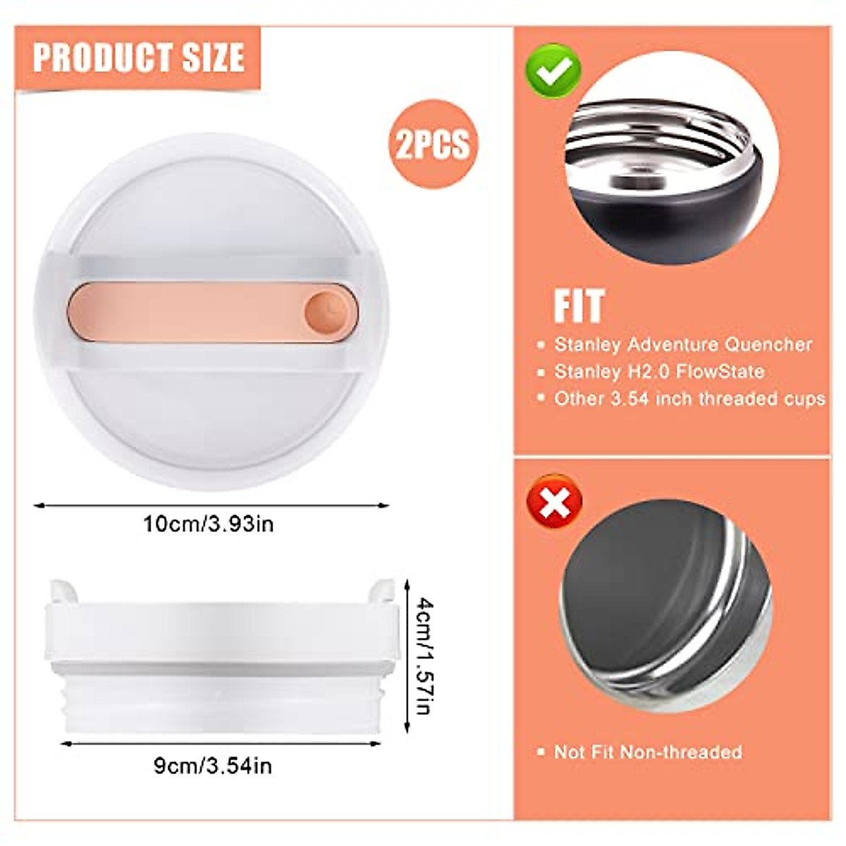 2pcs Tumbler Replacement Lids for Stanley Tumblers, No Leakage Tumbler Cup Lids Accessories for Stanley Quencher H2.0 40oz with Handle, Also for Adventure Quencher Travel Tumbler 40oz