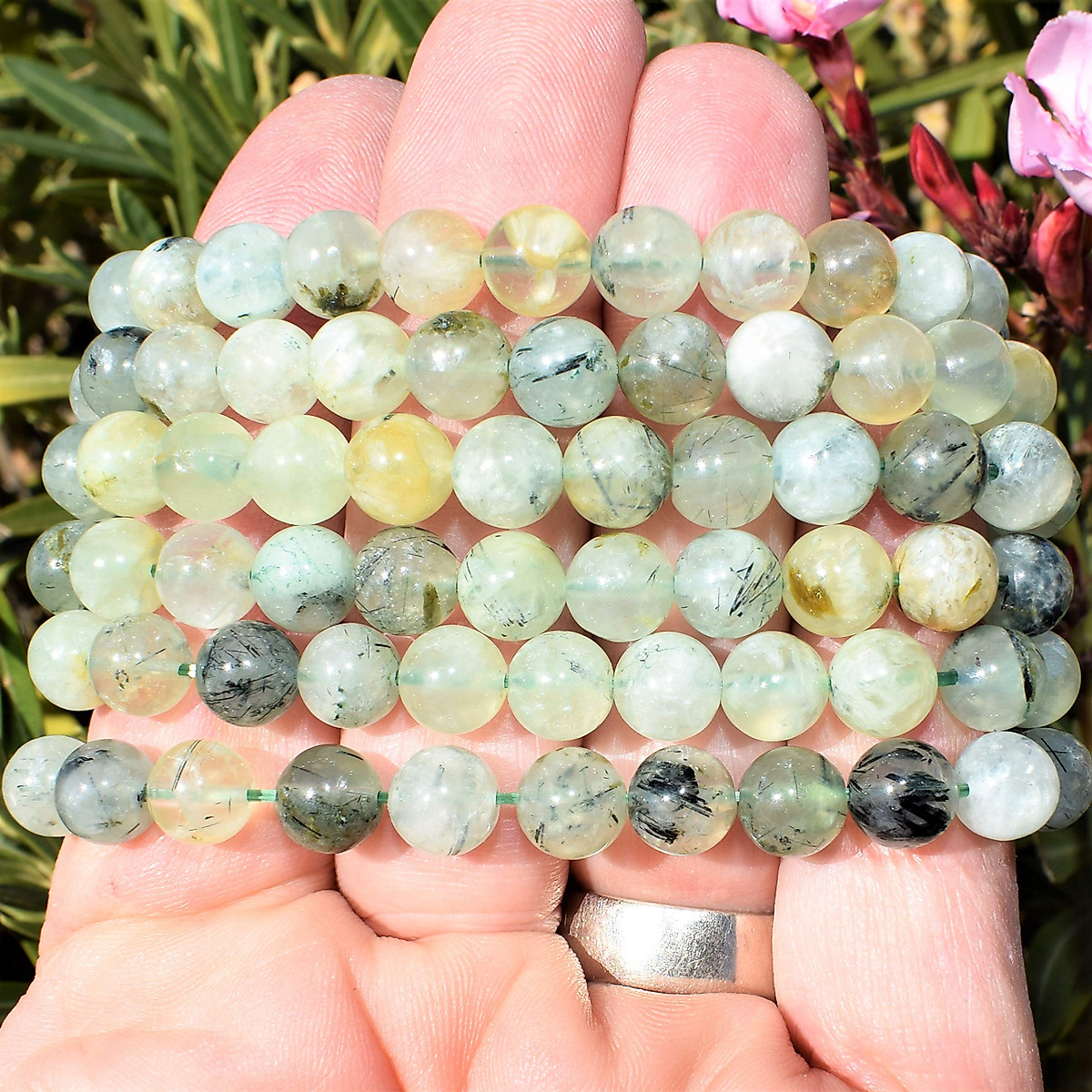 Zenergy Gems Charged Natural Prehnite 8mm Bracelet + Selenite Charging Heart [Included]