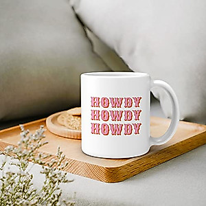 OGILRE Hot Pink Preppy Howdy Ceramic Double Side Printed Mug Cup,Trendy Preppy Cow Girl Cowgirl Hot Pink Coffee Milk Tea Mug Cup,Gifts For Teen Girls Teenage Girls - 11 oz