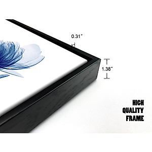 Pyradecor Black Framed Blue Flickering Flower Modern Abstract Paintings Canvas Wall Art Grace Floral Pictures on Canvas Prints 4 Panels Artwork for Bedroom Office Home Decorations