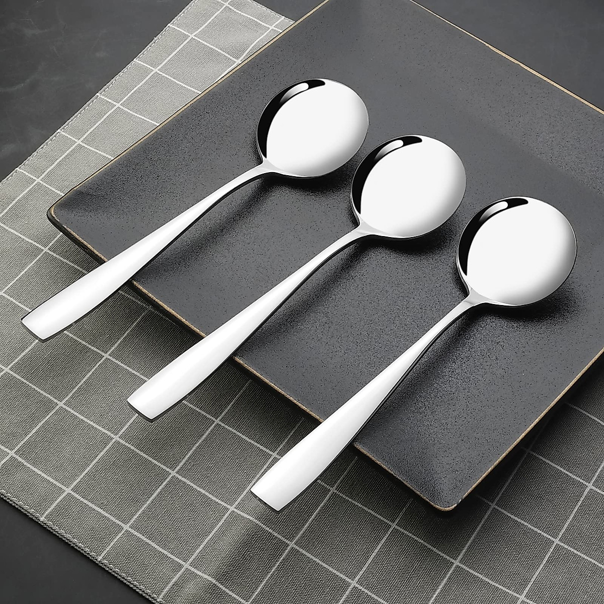 Nicesh 16-Piece Stainless Steel Round Soup Spoons, Round Bouillon Spoons