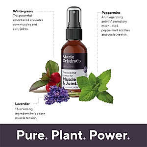 Marie Originals All Natural Muscle and Joint Rub, Alleviates Ache and Sore Muscles, Pain and Discomfort. Essential Oil Blend with Juniper, Peppermint, Lavender and Wintergreen