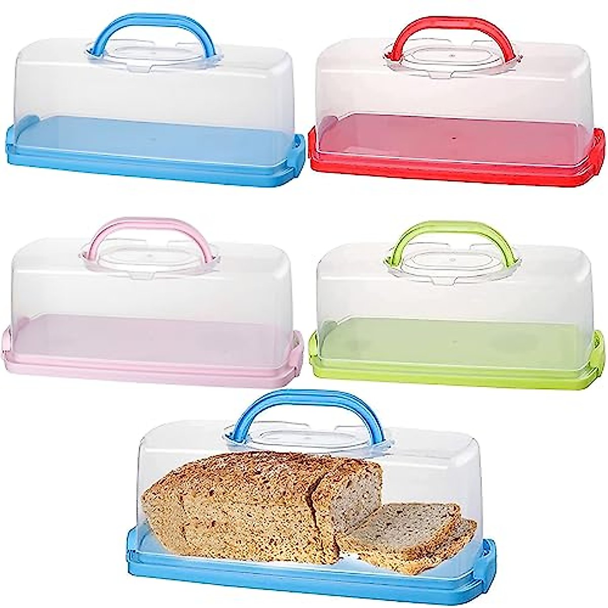 Cezoyx 4 Piece Portable Bread Box with Handle, Rectangular Loaf Cake Containers with Lid, 4 Colors Bread Keeper for Carrying and Storing Banana Bread, Pumpkin Bread and Quick Bread