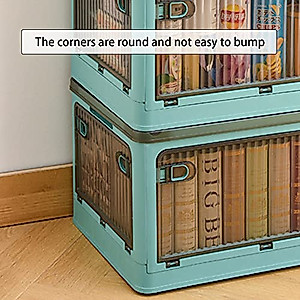 MAOWAPLG Folding Storage Box with Lid and Latches, 30 Qt Clear Stackable Storage Bins with Wheels, 5-Door Small Foldable Plastic Storage Boxes for Organizing Clothes Toy Books Grocery Quilt (1 Pack)