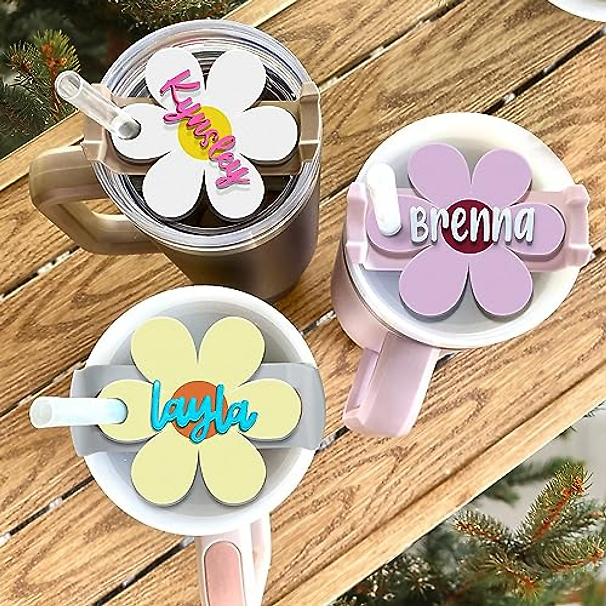 Personalized Stanley Tumbler Topper, Name Plate, Cup Name Tag, Flower Stanley Topper, Tumbler Name Plate, Custom Name Tumbler ID Tag, Stanley Straw Topper