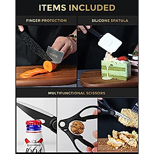 Knife Set, 16 Pcs Kitchen Knife Set, Sharp Stainless Steel Chef Knife Set with Acrylic Stand, Nonstick Knife Sets for Kitchen with Block - 6 Serrated Steak Knives, Scissors, Sharpening Steel, Black