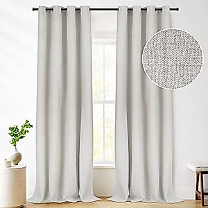 RHF Primitive Linen Blackout Curtains 84 Inches Long, Black Out Curtains 84 Inch Long 2 Panels Burg, 100% Blackout Curtains for Bedroom/Living Room, Grommet Curtains-(50x84, Greyish Beige)