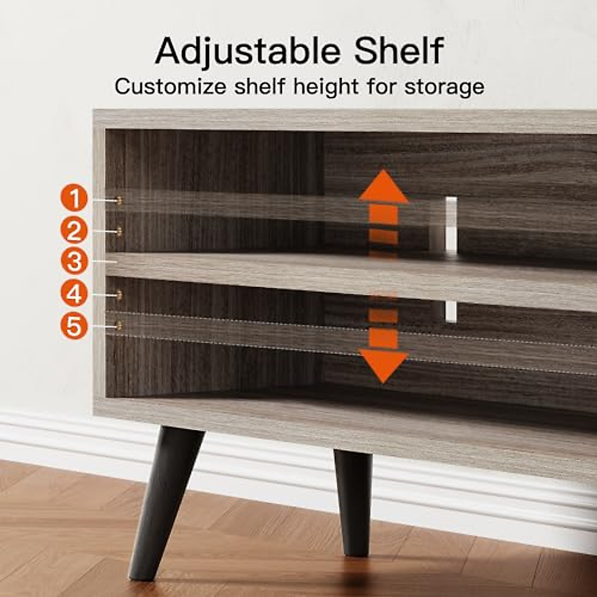 Retro TV Stand with Storage Cabinet for TVs up to 55 inch, TV Console for Media, Mid Century Modern TV Stand & Entertainment Center, Grey Wooden TV Stand for Living Room/Bedroom, Grey Wash, APRTS01G