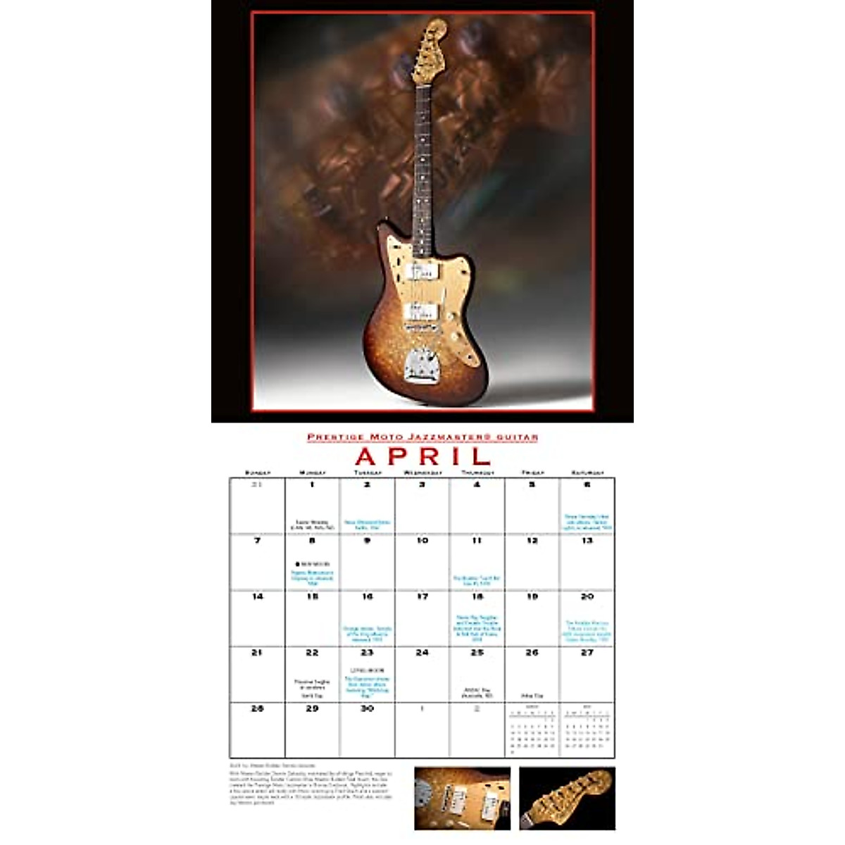 Fender Custom Shop Guitar 2024 Wall Calendar, 12" x 12"
