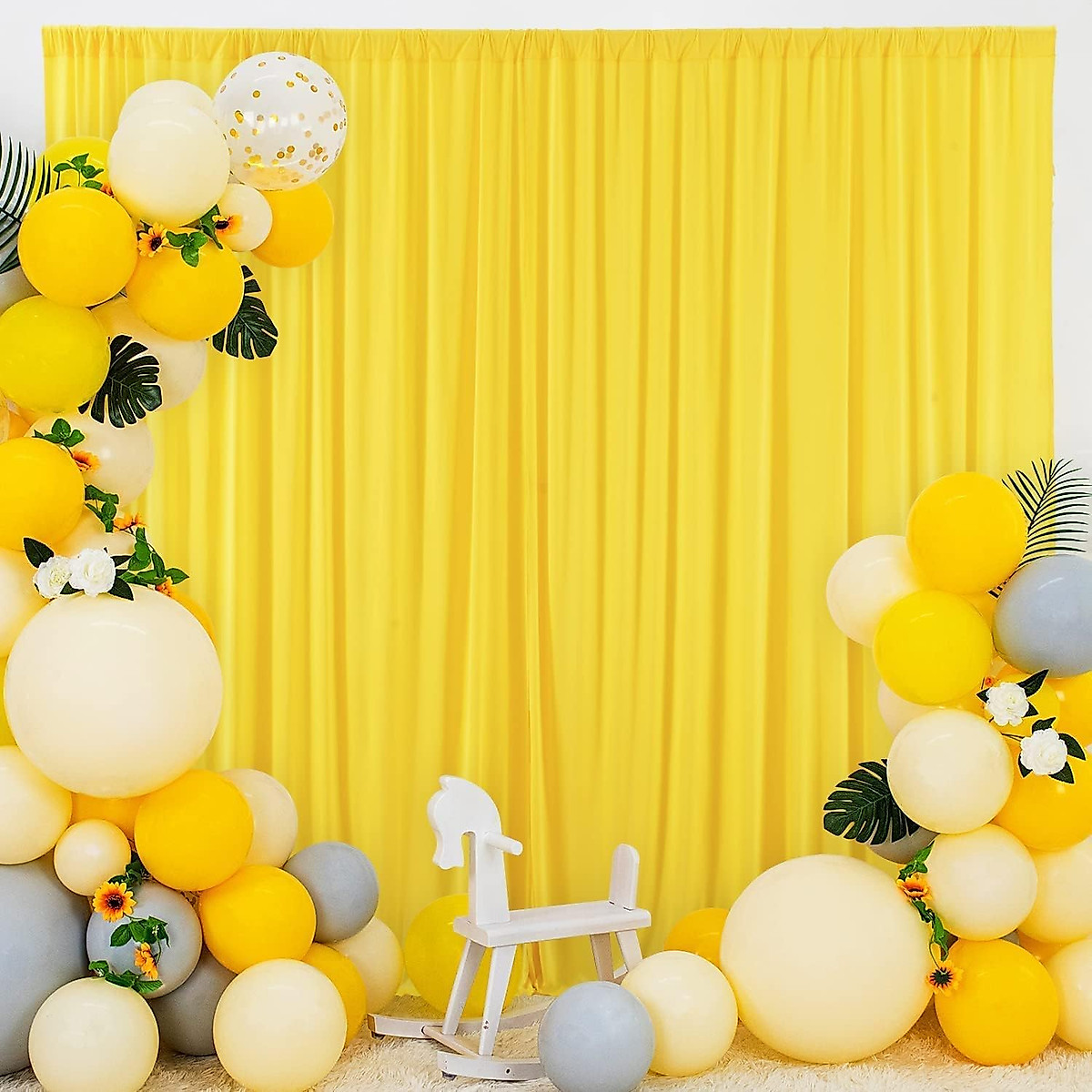 AK TRADING CO. 10 feet x 8 feet IFR Polyester Backdrop Drapes Curtains Panels with Rod Pockets - Wedding Ceremony Party Home Window Decorations - Lemon Yellow