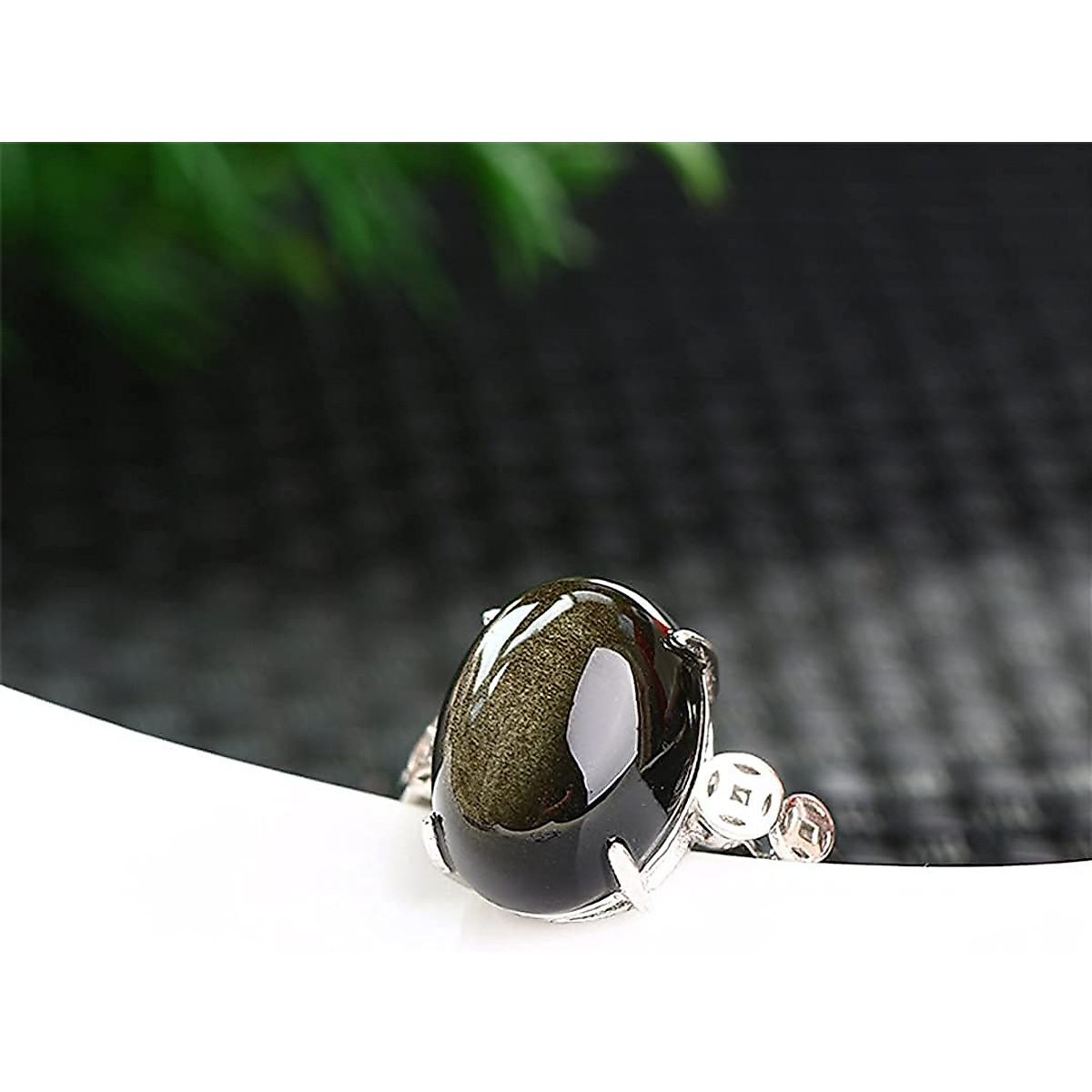 DUOVEKT Natural Gold Obsidian Ring Jewelry For Woman Men Healing Crystal Quartz Stone 16x12mm Beads Gemstone Adjustable Ring AAAAA