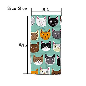 HGOD DESIGNS Cat Hand Towels,Cartoon Curte Cat Face Pattern 100% Cotton Soft Bath Hand Towels for Bathroom Kitchen Hotel Spa Hand Towels 15"X30"