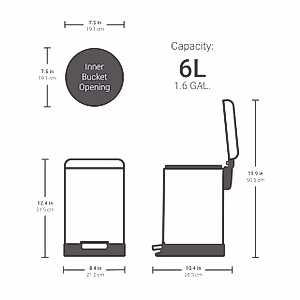 QUALIAZERO 6L / 1.6 Gallon Stainless Steel Step-On Bathroom Trash Can, Round Shape, Pack of 2, Starter Set (Stainless Steel)