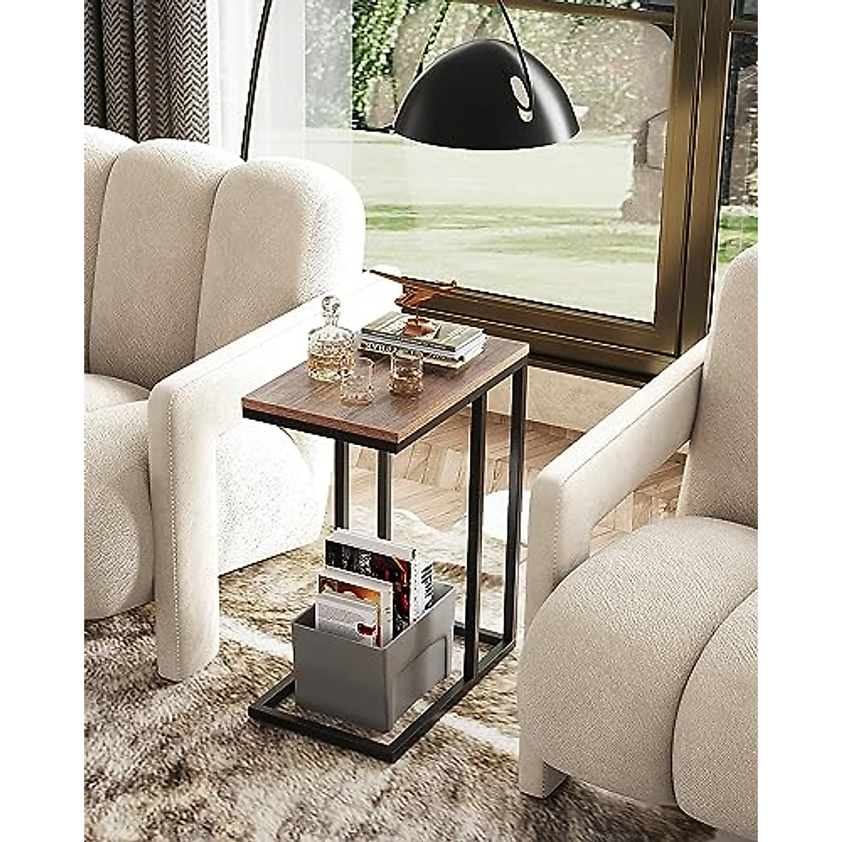 WLIVE Side Table, C Shaped End Table for Couch, Sofa and Bed, Large Desktop C Table for Living Room, Bedroom, Brown