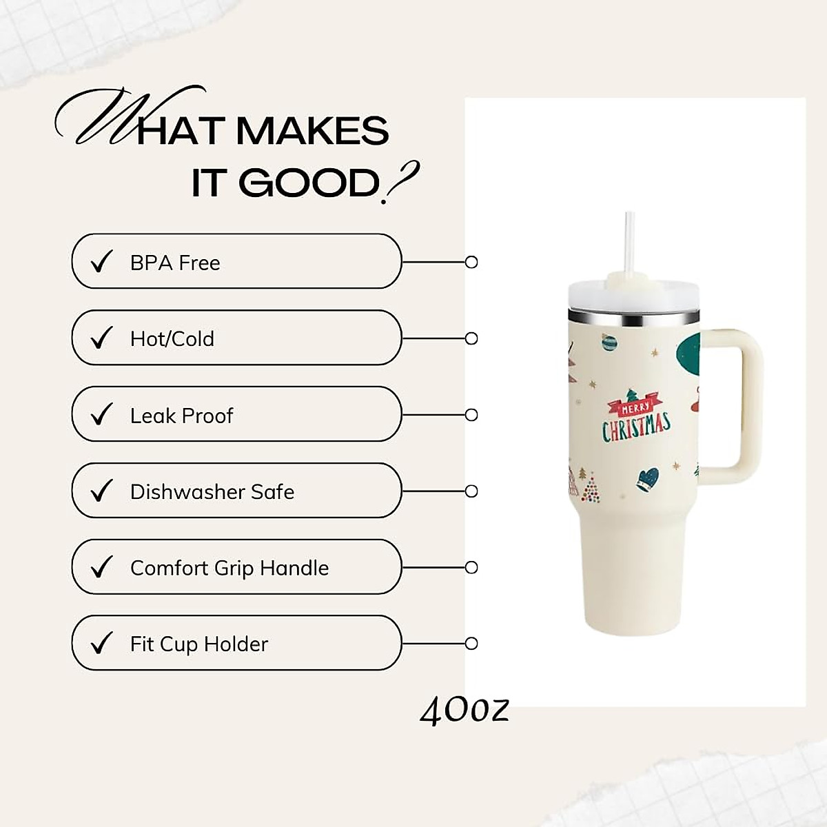 LLGT Christmas Hydration H2O Hero Stainless Steel Vacuum Insulated Tumbler with Handle and Straw| Double Wall Insulated Cup Reusable Stainless Steel