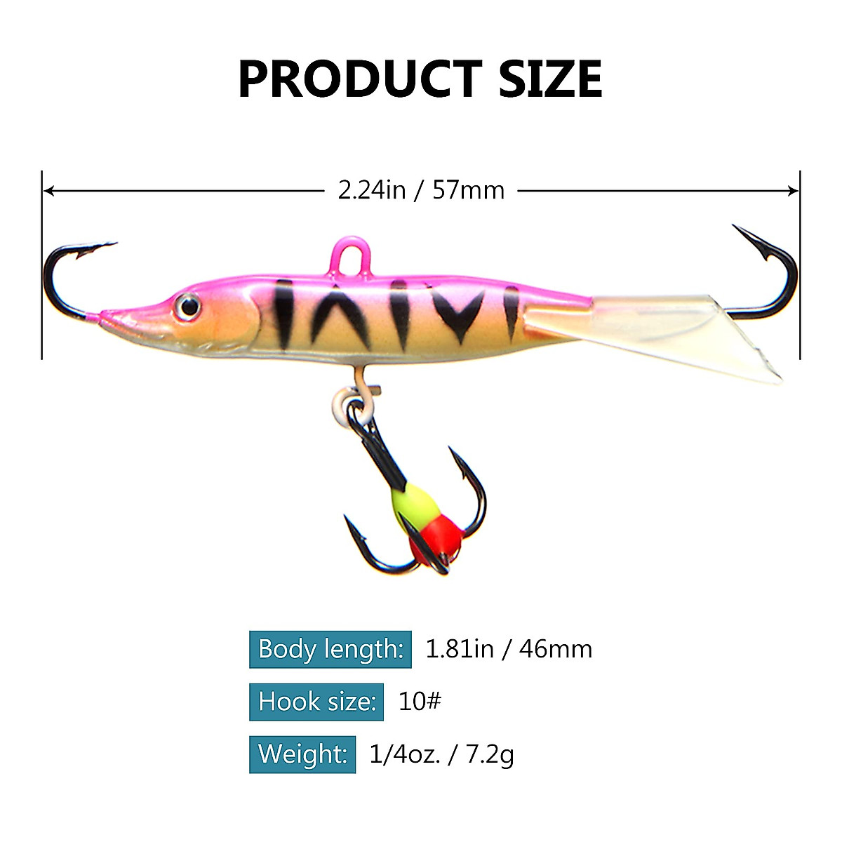 BASSDASH Ice Fishing Lures with Glide Tail Wings Winter Ice Jigging Fishing Jigs for Bass Perch Walleye Pike