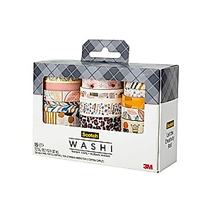 Scotch Washi Tape, Whimsical Design, 15 Rolls, Great for Bullet Journaling, Scrapbooking and DIY Décor (C1017-15-P5)