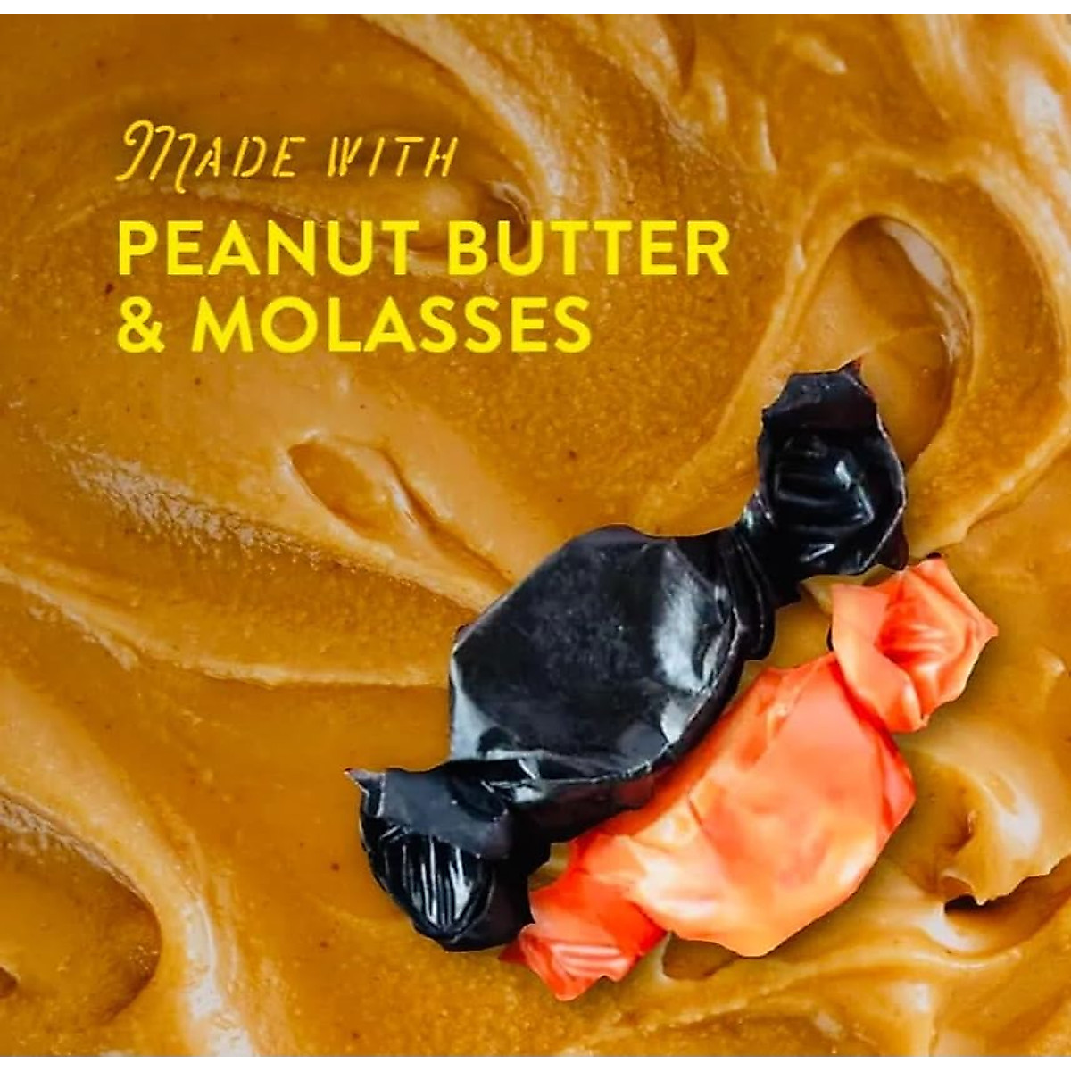 Melster Peanut Butter Kisses Taffy Candy-Fall/Halloween, Made With Real Peanut Butter-Gluten Free, No Cholesterol, Individually wrapped 3.5 Oz, (2 pack) bundled with A Halloween Themed Goodie Gift Box