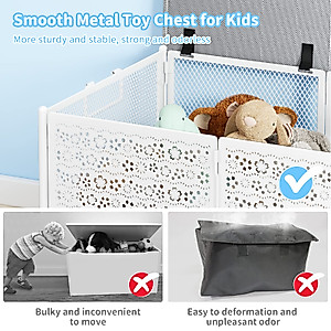 PHINOX Toy Box Storage, Toy Chest Toy Organizers and Storage Bins, Large Toy Box for Boys Girls, 70L Toy Storage Organizer with Wheels, Collapsible Metal Kids Toy Storage for Nursery, Playroom(White)