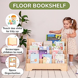 WoodandHearts Kids' Bookcases, Cabinets & Shelves, Nursery bookshelf, Childrens bookshelf, Bookshelf for kids, Montessori Shelf, Preschool Bookshelf, Montessori furniture for 1 year old (Kristi)