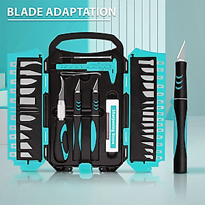 MANUFORE 34pcs Large Exacto Knife set Deluxe Craft Precision Knife Set Include 3pcs Craft Knives with Anti-Slip Rubber Grip, 25pcs Different Blades, 2pcs Needles, Sharpening Stone, Screwdriver