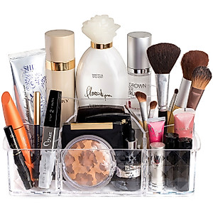 Masirs Clear Cosmetic Storage Organizer - Easily Organize your Cosmetics, Jewelry. Looks Elegant Sitting on your Vanity, Bathroom Counter or Dresser. Clear Design for Easy Visibility.